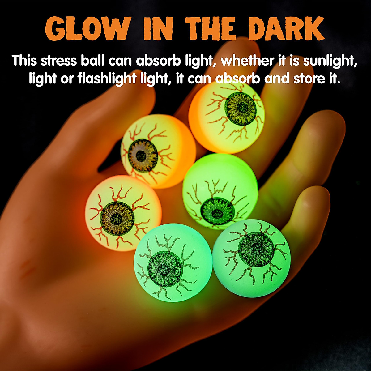 JOYIN 36 PCS Halloween Glow Eyeball Bouncy Ball, Glow in The Dark Bouncing Balls for Halloween Party Favors, Glowing Bounce Ball for Party Decorations, School Classroom Game Prizes Kids Gift