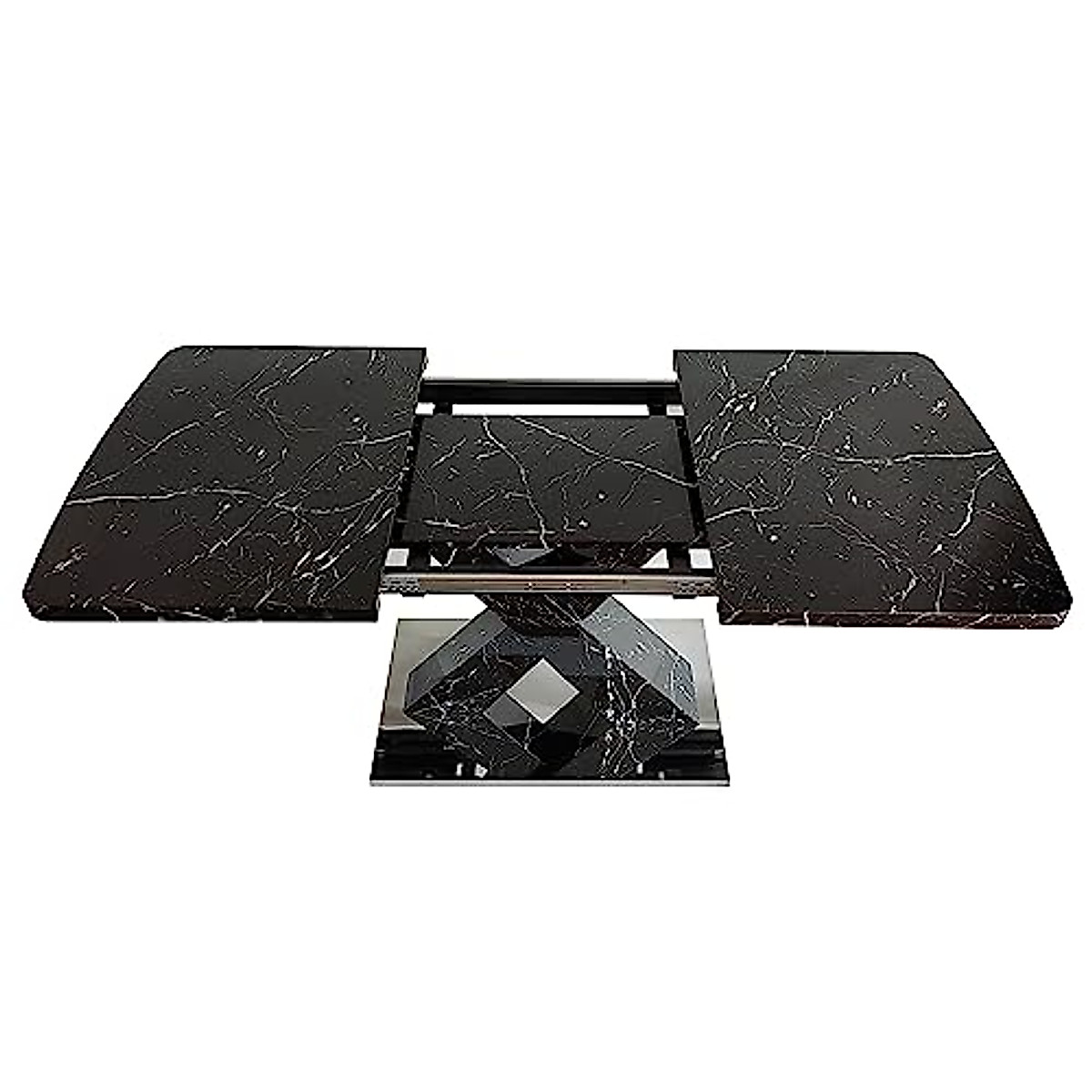 CEMKAR Modern Square Dining Table, 47.24”-62.99" L Stretchable, Printed Black Marble Table Top+MDF X-Shape Table Leg with Metal Base (Black)