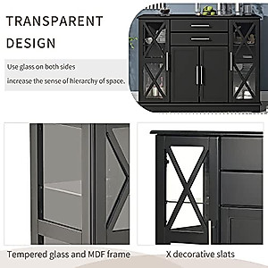 P PURLOVE Sideboard Buffet Server Storage Cabinet with Drawer Curio Bar Cabinet with Cabinet and Shelf for Kitchen Dining Room Furniture
