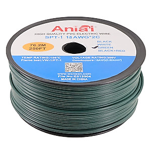 Aniai Low Voltage Landscape Wire,UL List 18/2 SPT-1 250FT Electrical Wire,for Light and Lamp Extension Cable
