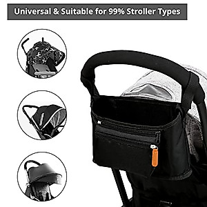 GOGOSO Baby Stroller Diaper Organizer Bag with Insulated Pocket, Universal Fit Most Strollers, Space for Diapers, Wipes & Toys, Black