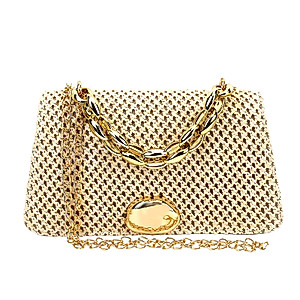 Women Mini Straw Woven Cross-body Bag Chain Strap Shoulder Bag Beach Chain Top-handle Bag