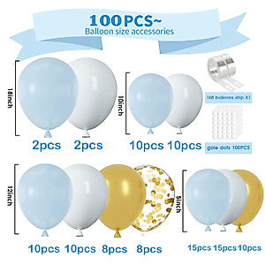 Blue and White Gold Balloons,100 pcs Blue White Gold Balloon Garland Arch Kit Metallic Chrome Gold Ballons with Macaroon Blue White Latex Balloons for Wedding Bridal Shower Baby Shower Decoration