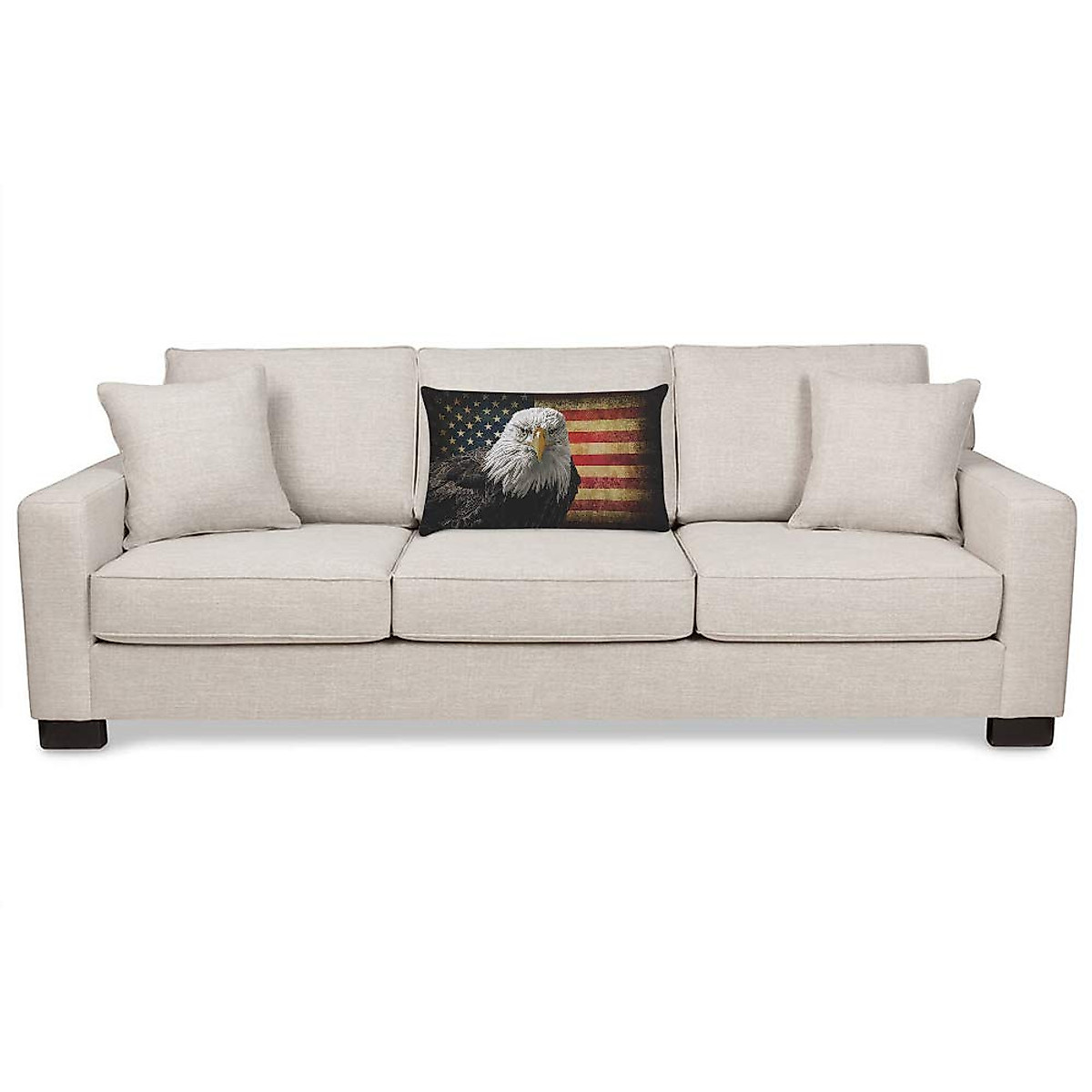EKOBLA Throw Pillow Cover American Bald Eagle On Grunge Flag USA Flag Patriotic Stripe Star Decor Lumbar Pillow Case Cushion for Sofa Couch Bed Standard Queen Size 20x30 Inch