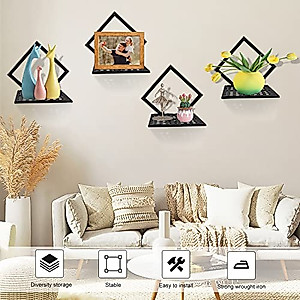 2Pcs Metal Wall Mounted Floating Shelves, Modern Wall Decor Folding Display Shelf for Books Photos Potted Plants Storage, Small Hanging Shelf Organizer for Home Living Room Kitchen Bedroom Bathroom