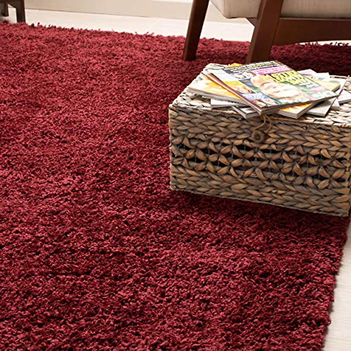Super Area Rugs Fluffy & Soft Fiber Shag Rug Perfect for Living Rooms, Dining Rooms and Home Decor, Cranberry Red, 4' X 6' Rectangle