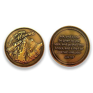 Christian Challenge Coins, Zinc-Alloy with Antique Gold-Color Plating | Task Ahead I Can Do All Things Coin, Eagle Coin, Faith Can Move Mountains Coin | Value Variety Pack of 3 | Assortment 2