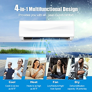 RELAX4LIFE Mini Split Ac/Heating System, 9000 BTU Ductless Mini Split Air Conditioner w/Heat Pump, Remote Control, Cools Up to 450 Sq.Ft, Installation Kit, 17 SEER2 208-230V Inverter Split AC Unit