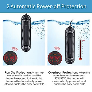 AQQA Aquarium Heater 500W 800W Submersible Fish Tank Heater with Double Explosion-Proof Quartz Tubes and External LED Display Controller for Marine Saltwater and Freshwater