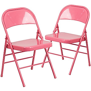 EMMA + OLIVER 2 Pack Bubblegum Pink Triple Braced & Double Hinged Metal Folding Chair