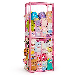 Trycooling Stuffed Animal Storage Zoo Stuffed Animal Holder Space Save Vertical Stuffed Animals Storage PVC with Elastic Band and Net for Playroom Bedroom Nursery (Pink 1)