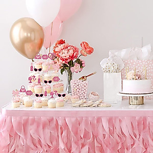 24 PCS Princess Cupcake Toppers Glitter Pink Girl Cupcake Picks Handbag Glasses Bow Lipstick Tie High Heel Cake Decorations for Wedding Bridal Shower Baby Shower Birthday Party Supplies