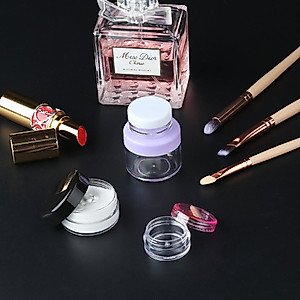 Accmor 20 Pieces Empty Clear Plastic Sample Containers with Lids 3/5/ 10/15/ 20 Gram Size Cosmetic Jars with 5 Pieces Mini Spatulas(random color)