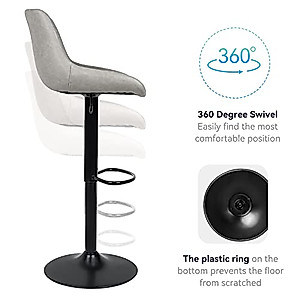 Nalupatio Bar Stools Set of 2, Adjustable Modern Swivel Bar Stools with Backs, Counter Height Performance Fabric Island Chairs for Home Kitchen, Light Grey