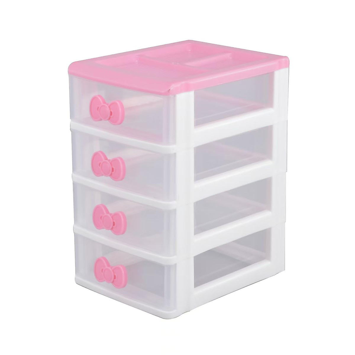 WQURC Lovely Girls Receiving Storage Cabinets Box Room Desktop Makeup Organizer With Four-tier Desk Receiving Drawers N Pink Bowknot (1)