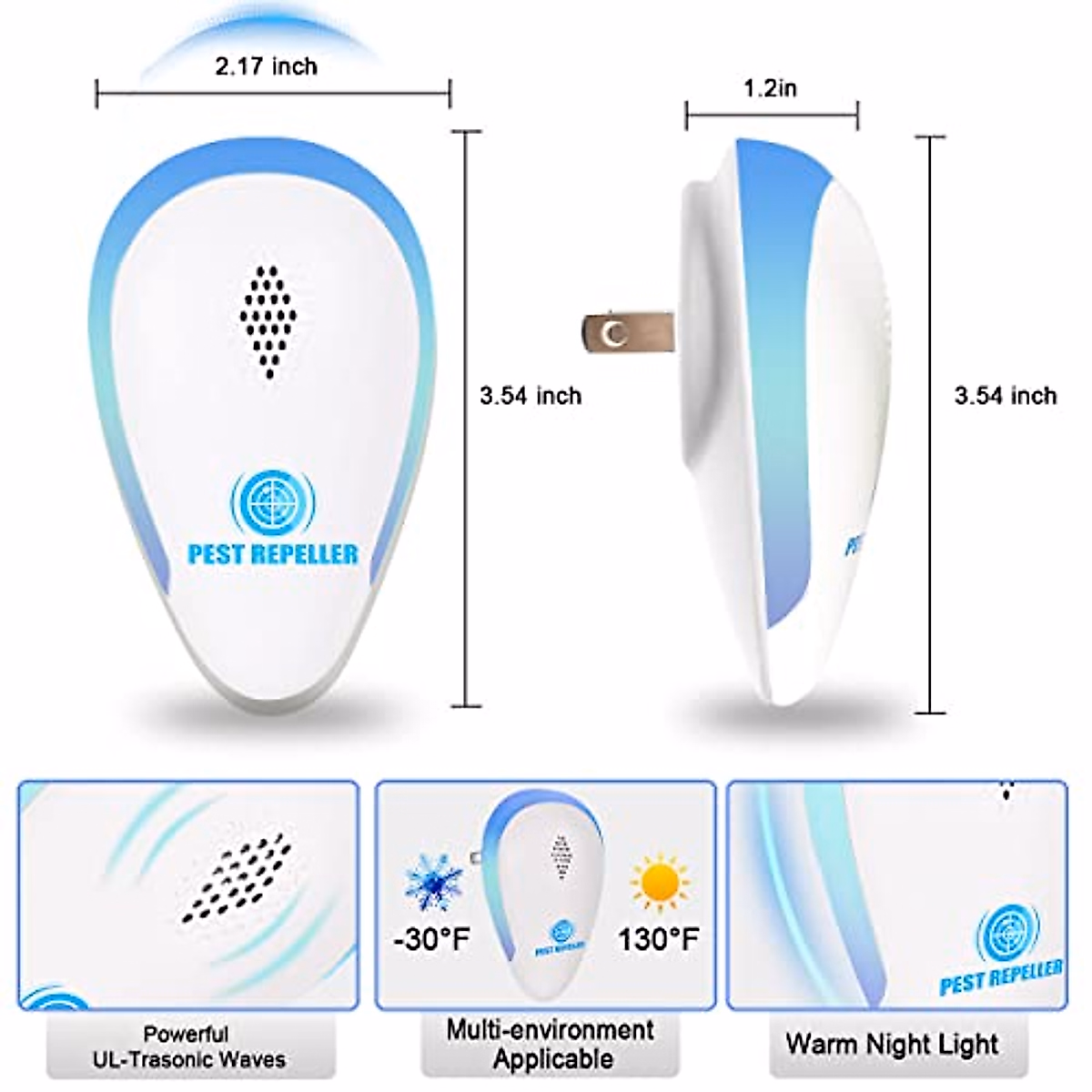 Avantaway Ultrasonic Pest Repeller, Indoor Pest Control for Mosquito, Mouse, Cockroach, Bug, Roach,Upgraded Electronic Plug-in Insect Repellent for House, Garages, Warehouses, Offices, Hotel,6 Pack