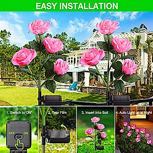 BUCASA Solar Garden Lights Outdoor 4 Pack, Upgraded Waterproof Solar Powered Outdoor Lights with 16 Rose Flowers, Bright Color Changing Solar Flower Lights for Pathway Walkway Patio Yard Lawn