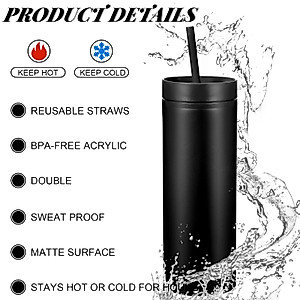 Gandeer 18 Pieces Skinny Acrylic Tumbler with Lid and Straw 16 oz Matte Cups Double Layer Plastic Tumbler Cups Vinyl Customized DIY Gifts for Parties, Birthdays, Home, Office, Bridal Shower (Black)