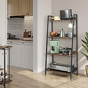 Bookshelf 4-Tier, 23.5inch Ladder Shelf, Industrial Bookcases, Etagere Utility Organizer Shelves, Small Freestanding Display Shelves with Metal Frame for Bedroom, Living Room, Plant, Brown