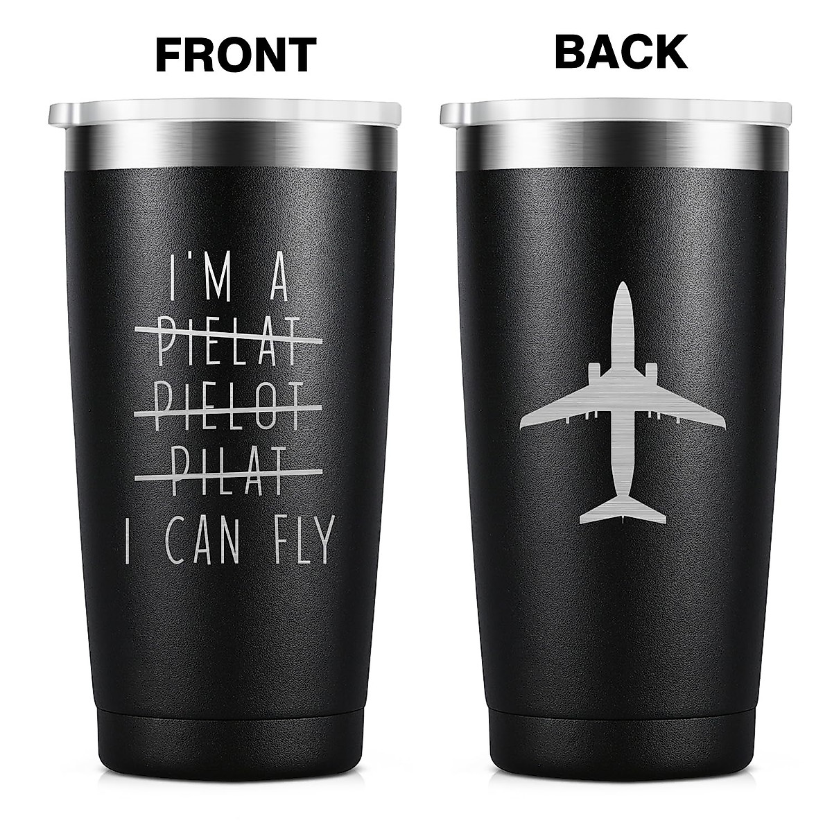 KIKERRO Funny Aviation Gifts - Cool Pilot Gifts for Men Women - I Can Fly - 20oz Stainless Steel Double Wall Vacuum Insulated Tumbler, Black