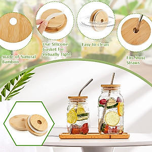 8 Pack 86mm Wide Mouth Bamboo Mason Jar Lids with Straw Hole, Eco-Friendly and Reusable Wooden Drinking Lids(8 PCS)