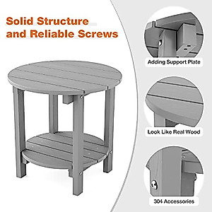 YEFU Adirondack Chair 3-Piece Set （Grey with 2 Oversized Plastic Adirondack Chair with Cup-Holder + an Outdoor Double Outdoor Side Table