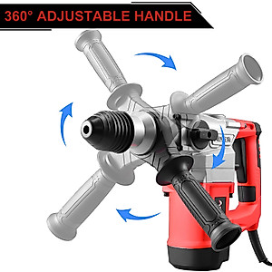 AOBEN 1-1/4 Inch SDS-Plus Rotary Hammer Drill with Vibration Control and Safety Clutch,10 Amp Heavy Duty Demolition Hammer for Concrete-Including 3 Drill Bits, Flat Chisels, Point Chisels