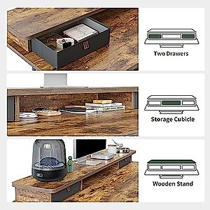 FEZIBO Standing Desk with Drawers, Adjustable Height Desk with Keyboard Tray, Stand Up Desk with Storage Shelf, 48 x 24 Inchs, Rustic Top