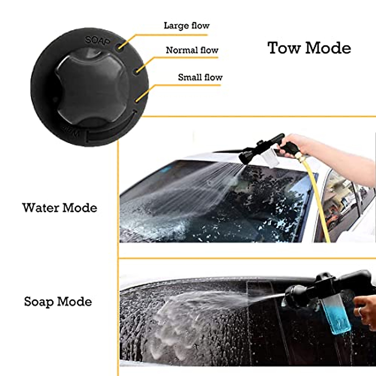 Car Wash Hose Soap Spray Nozzle 8 Function Car Wash Soap Sprayer Car Wash Foam Gun With 3.5 oz/100 cc Hose Soap Sprayer For Watering Plants Jet Lawn Patio Cleaning Showering Pet Pony