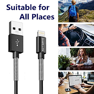 iPhone Charger Cable Sharllen Spring iPhone Lightning Cable 5Pack 6FT USB Fast Charging & Data Sync Cord Long iPhone Charging Cable Compatible iPhone Xs/Max/XR/X/8/8P/7/7P/6/6S/SE/iPad/iPod Black