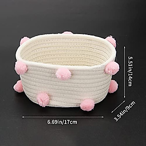 putyEosu Cotton Woven Basket Cute Pompom Decor Sundries Finishing Box Nordic Cosmetic Toys Organizer S