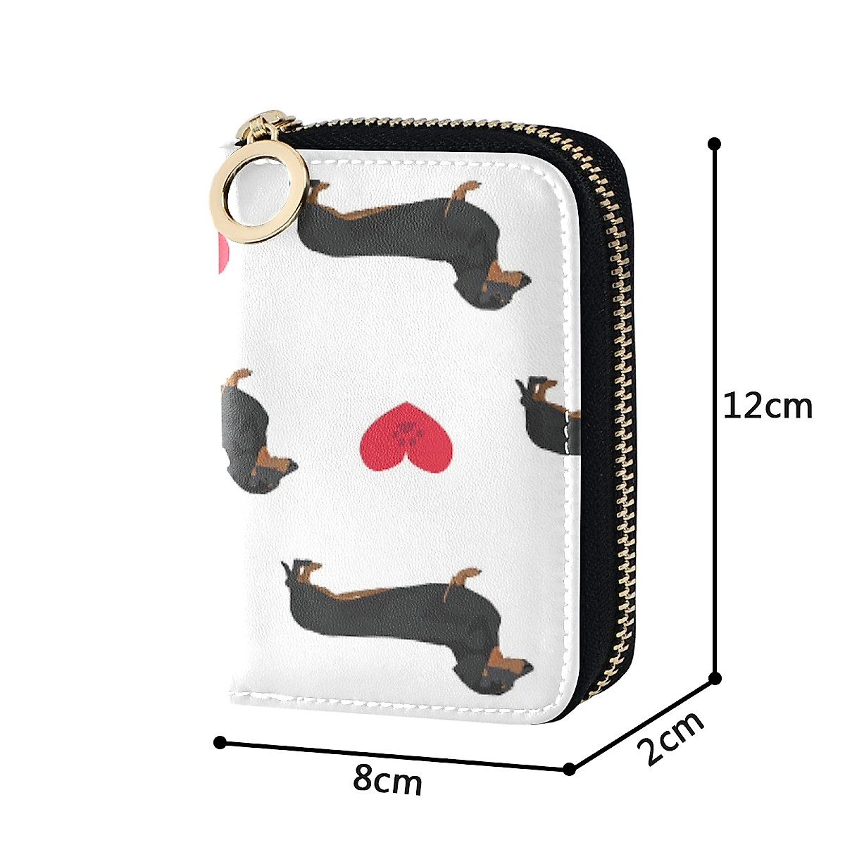Oyihfvs Dachshund Dog Seamless Heart Grey Credit Card Coin wallet, RFID Blocking Compact Women Leather Card Holder, KeyChange Organizer, Zipper Purse Clutch Pouch Pocket, Multicolor, 4.7x3.1x0.8 Inch