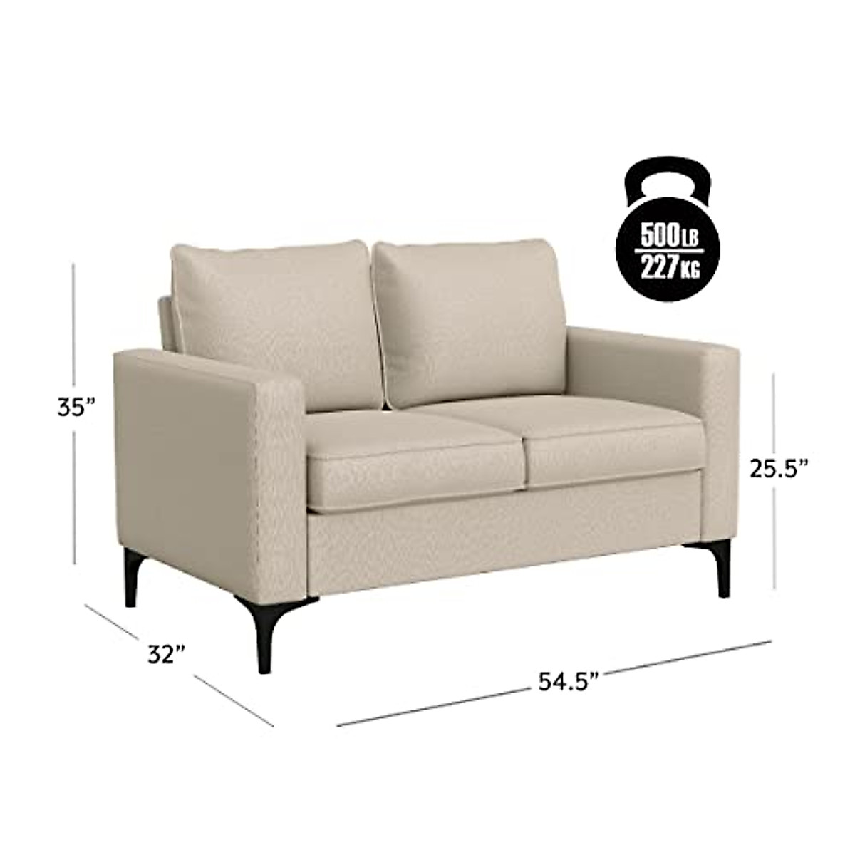 Hillsdale Alamay Modern Upholstered Loveseat Fabric Sofa, Oatmeal