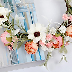 WOVOWOVO Rose Flower Crown for Women Baby Girls, Adjustable Flower Girl Headpiece with Ribbon Fairy Crown Pink Bride Hair Accessories Wedding Boho Flower Headband Festival Photo Props