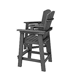 KINGYES Balcony Chair Tall Adirondack Chair Set of 2 Outdoor Adirondack Barstools with Connecting Tray - Patio Stools Weather Resistant for Deck Balcony Pool Backyard, Gray