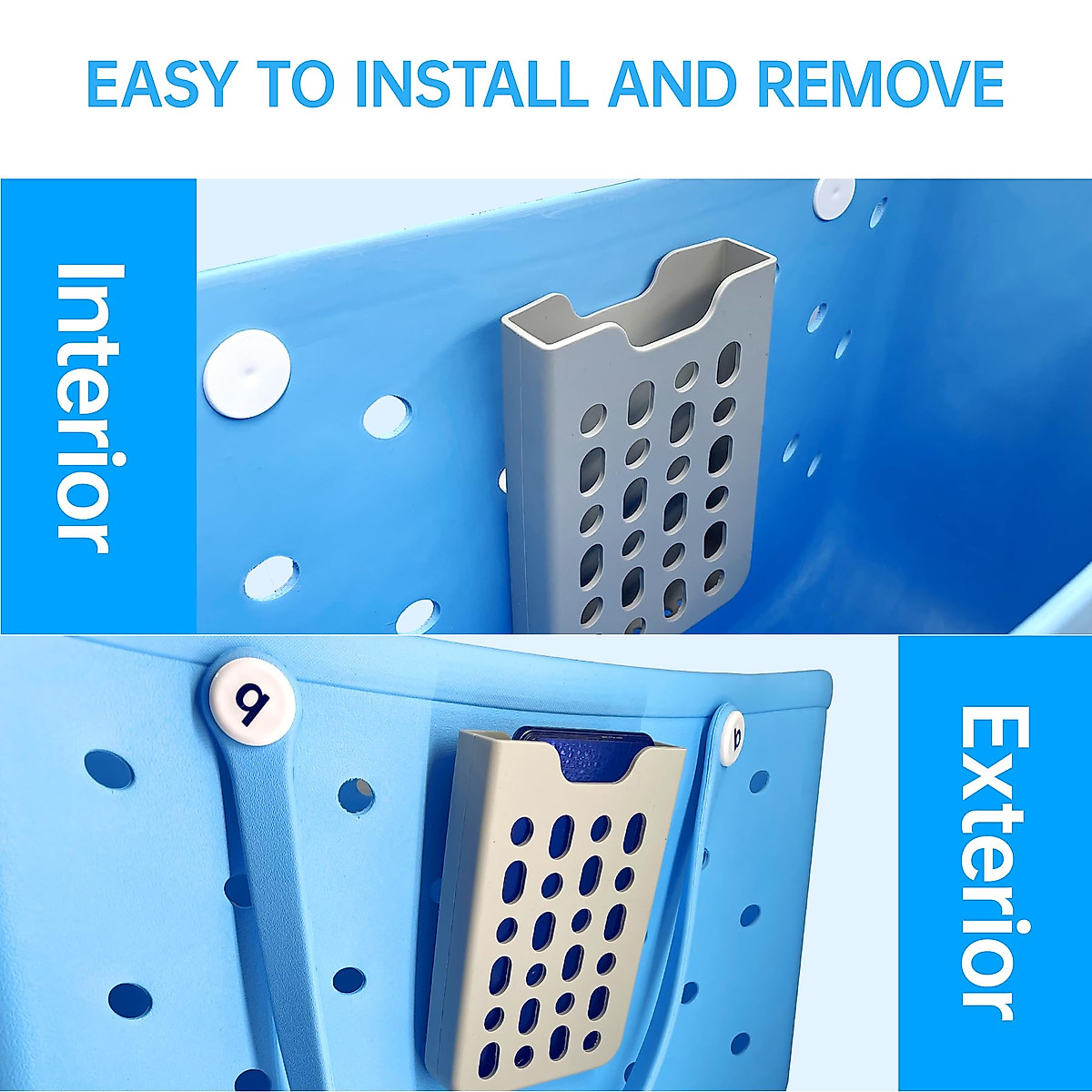 Exnemav 2× Divider Tray & 1× Phone Holder for Bogg Bag Accessories - XL Bogg Bag Insert Divider, Organizing Bogg Bags and Divide Space, Phone Organizer & Tray Insert for Beach Bag (Black&White)