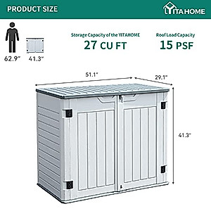 YITAHOME Outdoor Horizontal Storage Sheds, Weather Resistant Resin Tool Shed, Multi-Opening Door for Easy Storage of Bike, Trash Cans, Garden Tools, Lawn Mowers, 27 cu ft, Waterproof, Lockable