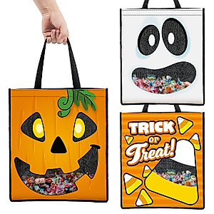 JOYIN 3 PCS Halloween Large Tote See-through Bags 22.5” x 13.75” Grocery Tote Trick or Treat Grocery Goody Bags for Trick or Treating, Grocery Shopping and More