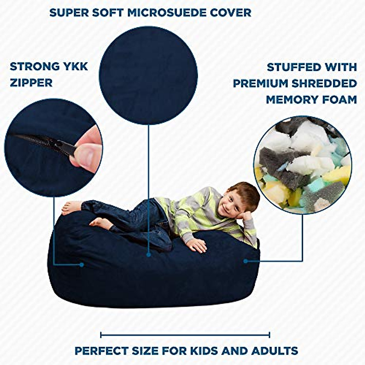 Chill Sack Kid's Memory Foam Bean Bag Lounger, Navy