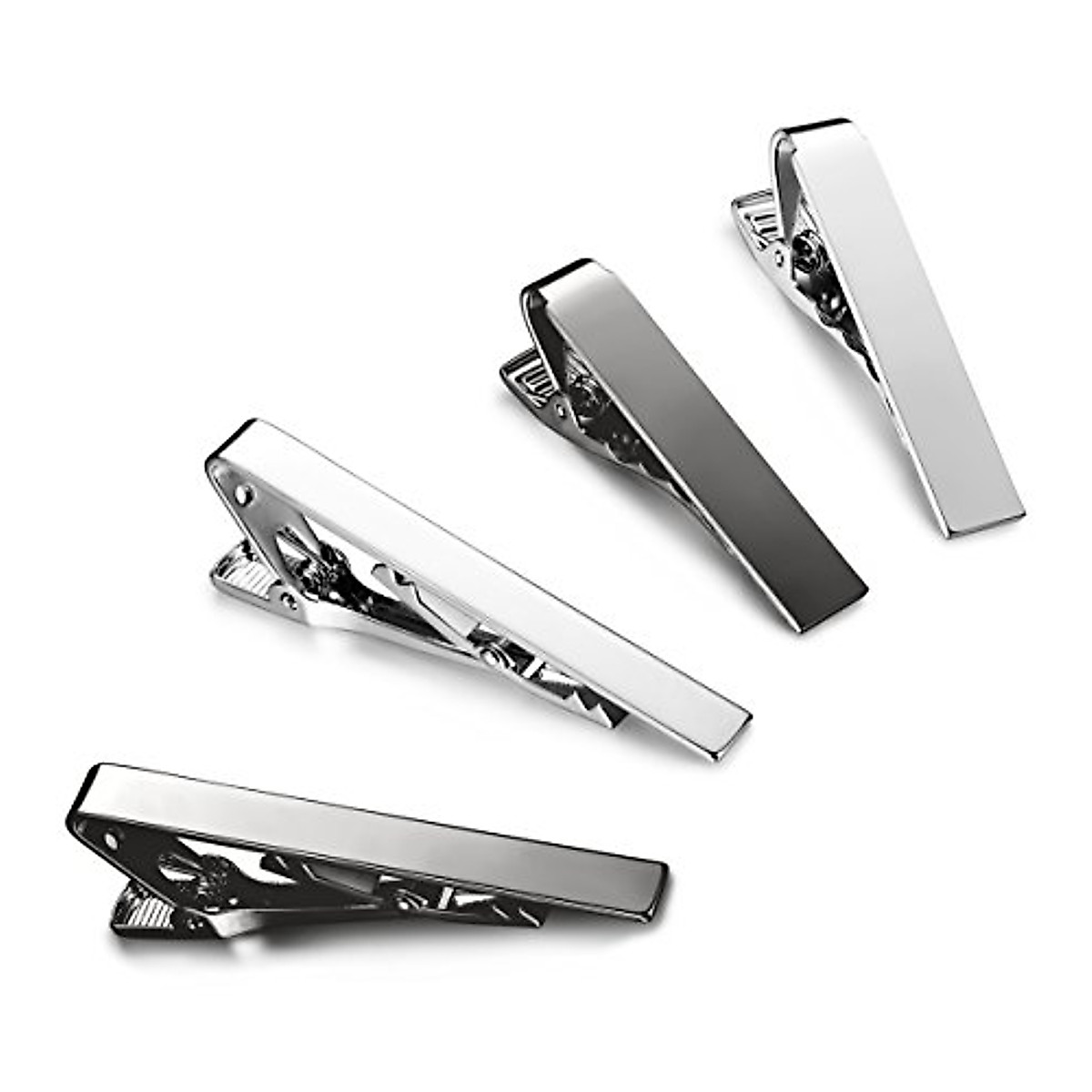 LOYALLOOK 2pcs 2.15Inch Mens Tie Bar Pinch Clip Set for Regular Ties and 2pcs 1.5Inch Skinny Tie Clip with Gift Box Silver Black Tone Pack