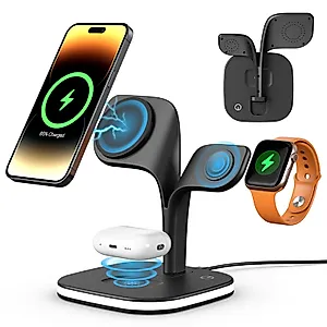 Wireless Charging Station, 5 in 1 Fast Mag Safe Magnetic Charger Stand for iPhone 14,13,12 Pro/Max/Mini/Plus, Apple Watch Ultra 8/7/6/SE/5/4/3/2 and Airpods 3/2/Pro (Black) (Black)