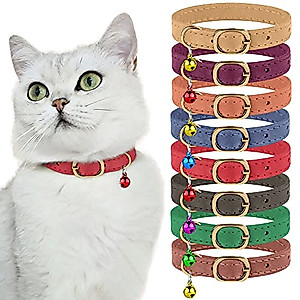 Cat Collar Adjustable Soft Genuine Leather Pet Collars for Cats Kitten Puppy Small Dogs (Burgundy)