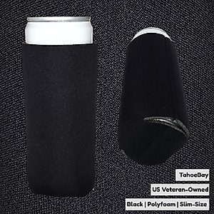 TahoeBay Slim Can Cooler Sleeves (25-Pack) Insulated Polyfoam, Bulk Scuba Knit Polyester Fabric Drink Insulators for 12oz Tall Skinny Beverage - Blank Design (Black)