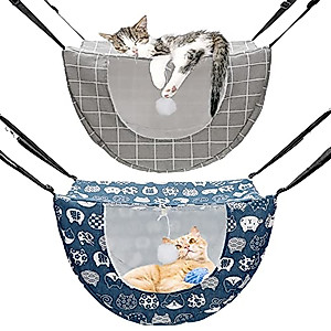 2 Pieces Cat Cage Hammock Hanging Pet Bed Double Layer Soft Plush Hanging Pet Bed Comfortable Hammock Bed for Indoor Cats Kitten Ferret Hamster Rabbit or Small Animals, 2 Styles (Cat and Plaid)