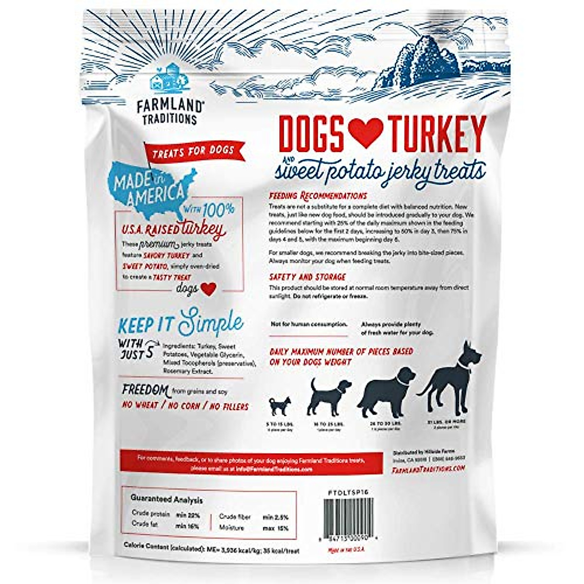 Farmland Traditions Filler Free Dogs Love Turkey & Sweet Potato Premium Jerky Treats for Dogs, 3 lb. Bag