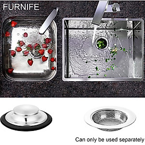 FURNIFE Sink Drain Strainer Stopper, Stainless Steel Garbage Disposal Plug, Sink Strainer and Stopper, Food Catcher for Standard 3-1/2 Inch Kitchen Sink Drain
