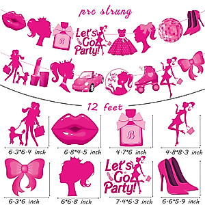 Hot Pink Girl Party Banners Pink Birthday Party Decorations for Girls Hot Pink Princess Banners for Girls Doll Theme Party Ladies Bachelorette Party Supplies