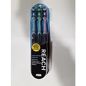 Reach Advanced Design Full Head Soft Toothbrush, Assorted Colors, 3 Count (Pack of 4) 12 Toothbrushes total