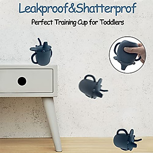 Silicone Sippy Cup for Toddler, Transition Straw Cups for baby 6 months+, 3 in 1 Elephant Training Sippy Cups for Babies with Cleaning Brush, Two Handles, Microwave Safe and Dishwasher, BPA Free, 7oz