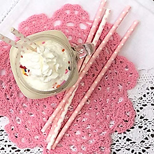 Gender Reveal Paper Straws - Light Blue Pink White - Polka Dot - 7.75 Inches - 100 Pack - Outside the Box Papers Brand